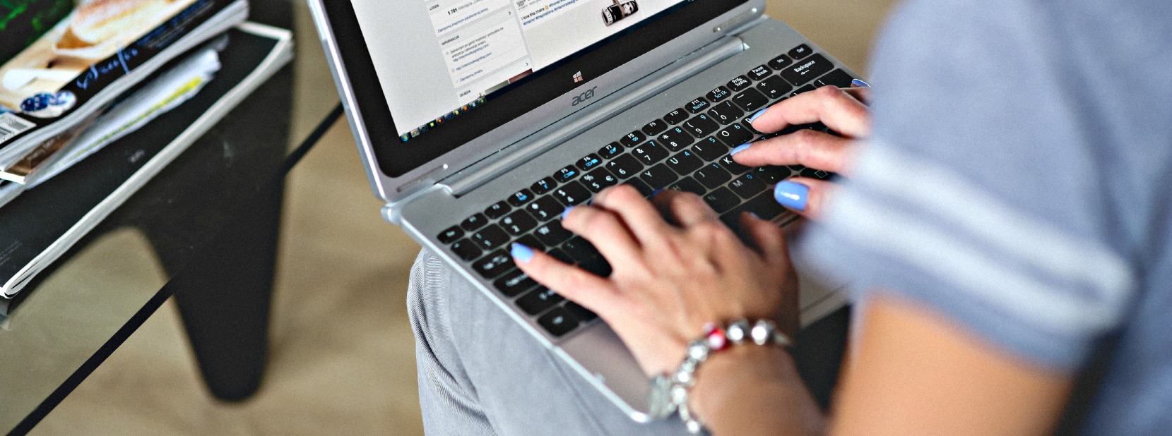 typing-blue-nails | Andrea Emerson
